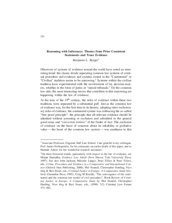 (PDF) Reasoning with Inferences: Themes from Prior Consistent Statements and Trace Evidence