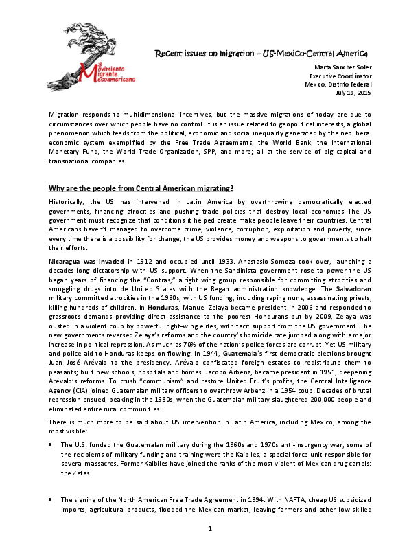 (PDF) Recent issues on migration – US-Mexico-Central America