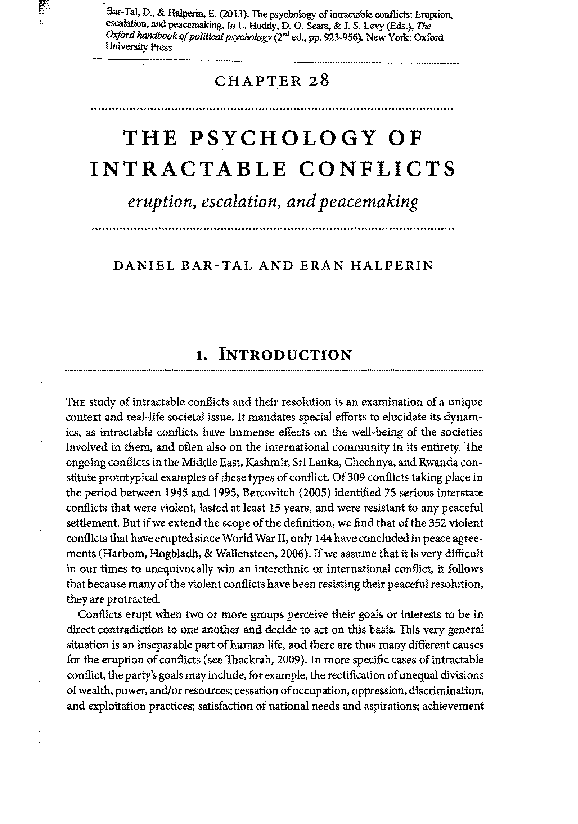 (PDF) THE PSYCHOLOGY OF INTRACTABLE CONFLICTS