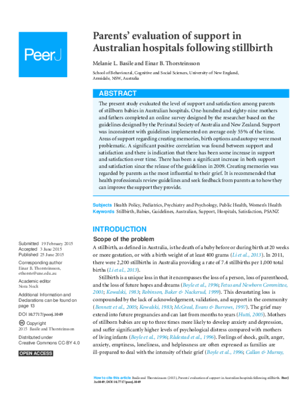 (PDF) Parents’ evaluation of support in Australian hospitals following ...