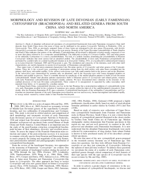 (PDF) MORPHOLOGY AND REVISION OF LATE DEVONIAN (EARLY FAMENNIAN ...
