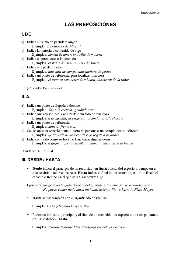 (PDF) PREPOSICIONES LAS PREPOSICIONES