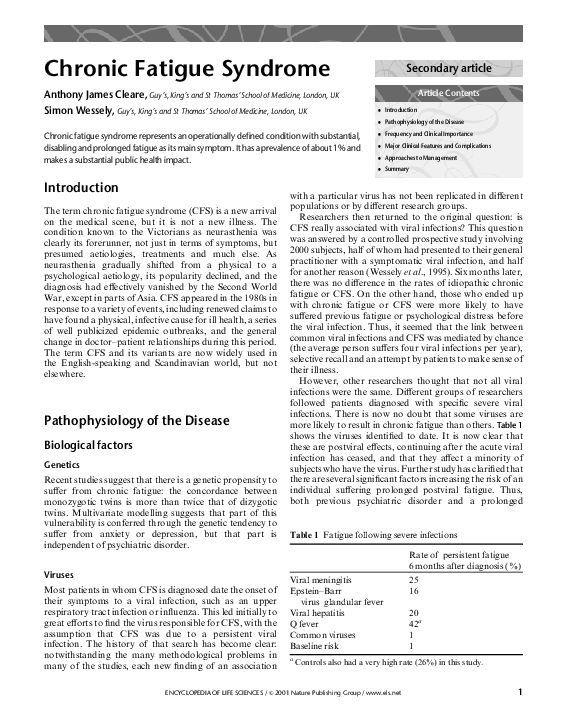 (PDF) Chronic fatigue syndrome