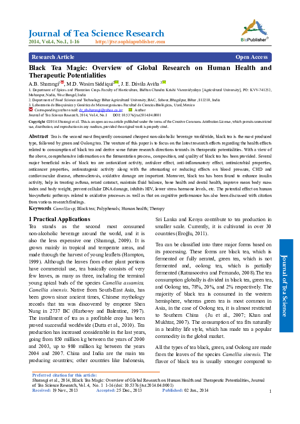(PDF) Black Tea Magic: Overview of Global Research on Human Health and ...