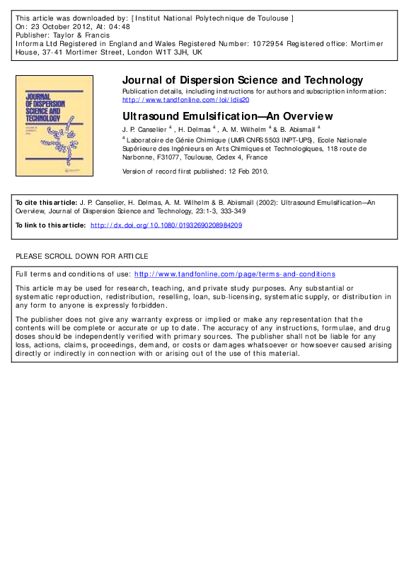 (PDF) Ultrasound Emulsification—An Overview