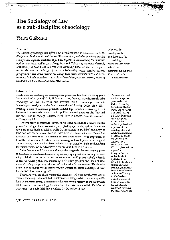 The Sociology of Law as a sub-discipline of sociology