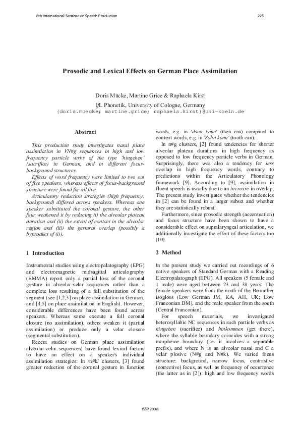 Prosodic and Lexical Effects on German Place Assimilation