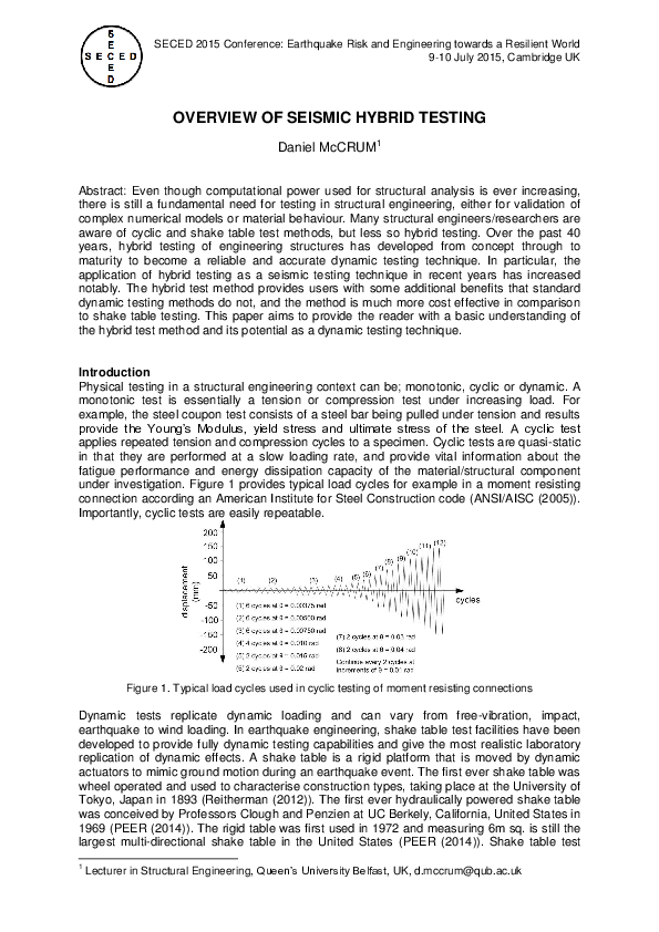 (PDF) Overview of Seismic Hybrid Testing