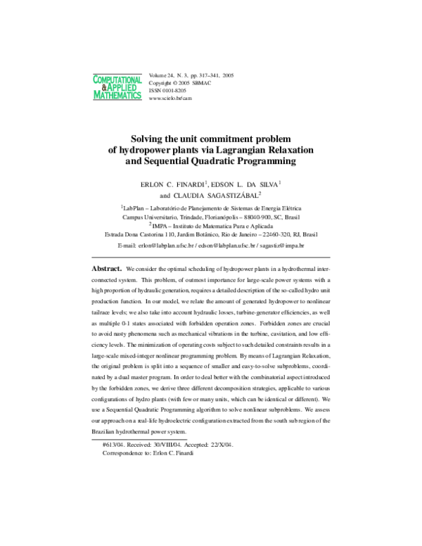 Pdf Solving The Unit Commitment Problem Of Hydropower Plants Via Lagrangian Relaxation And