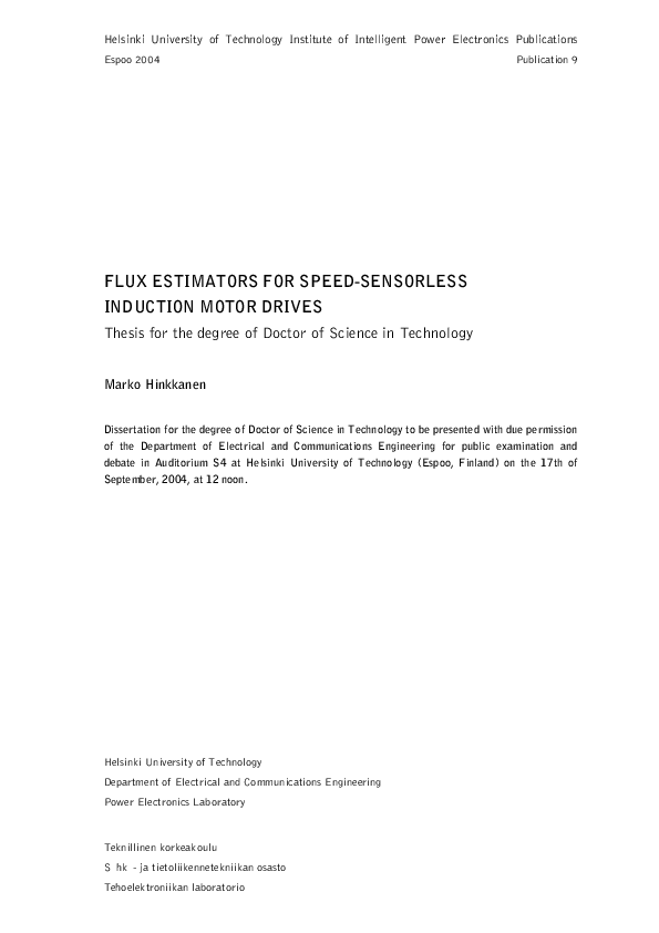 Pdf Flux Estimators For Speed Sensorless Induction Motor Drives