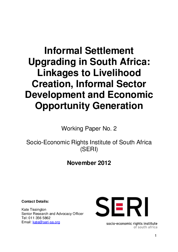 (PDF) Informal Settlement Upgrading in South Africa: Linkages to ...