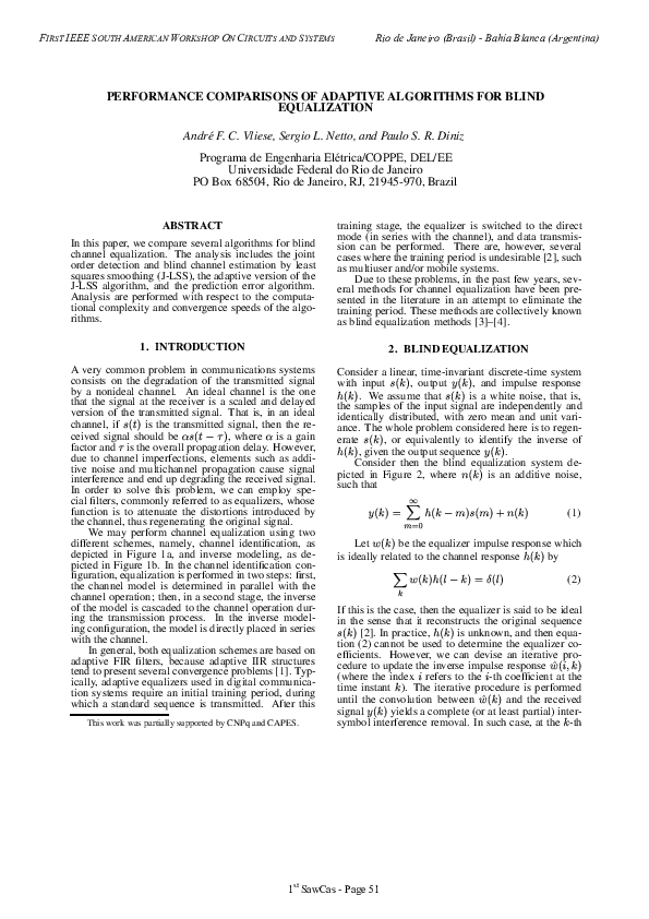 (PDF) PERFORMANCE COMPARISONS OF ADAPTIVE ALGORITHMS FOR BLIND EQUALIZATION