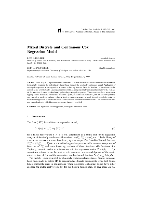 (PDF) Mixed Discrete and Continuous Cox Regression Model