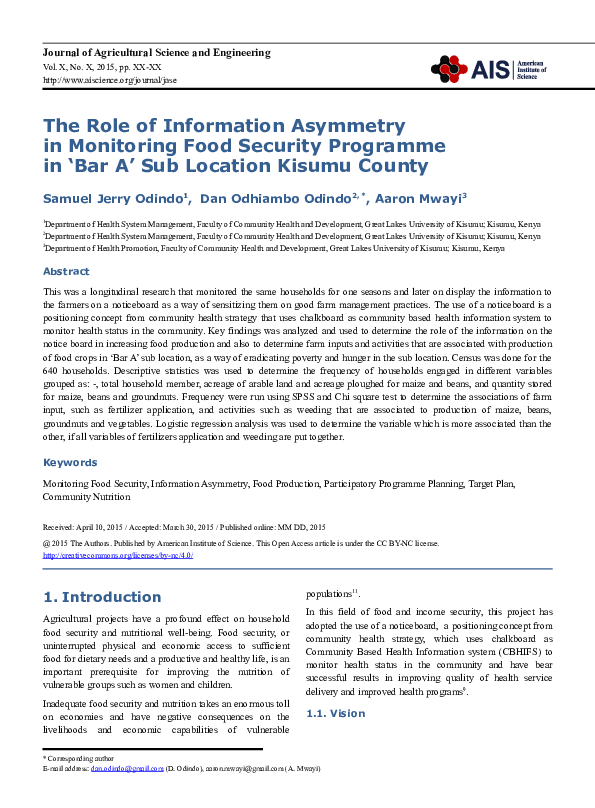 (DOC) The Role of Information Asymmetry in Monitoring Food Security ...