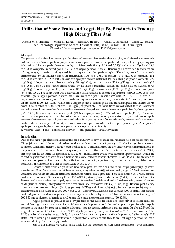 (PDF) Utilization of Some Fruits and Vegetables By-Products to Produce ...