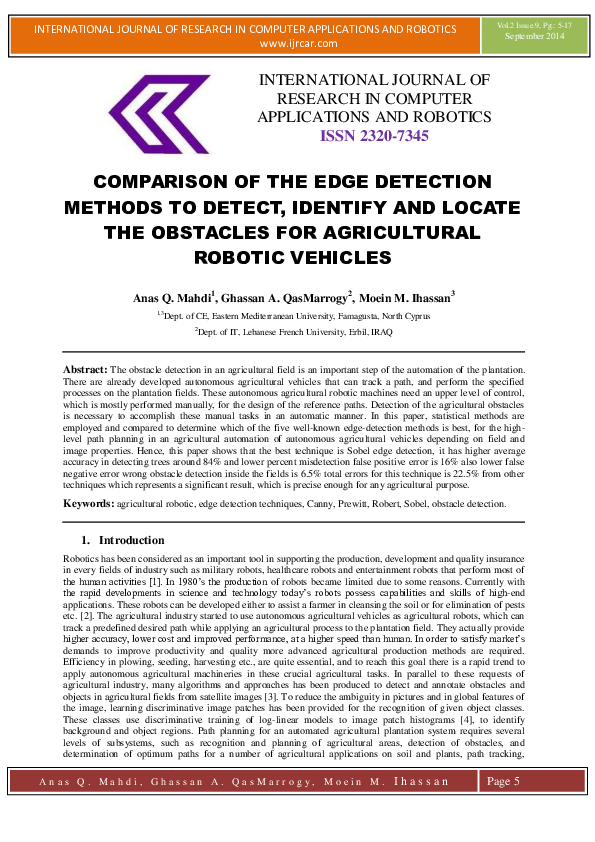 (PDF) COMPARISON OF THE EDGE DETECTION METHODS TO DETECT, IDENTIFY AND ...