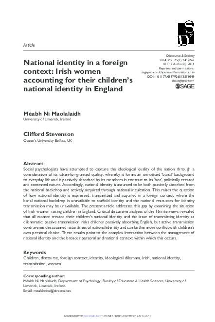 (PDF) National identity in a foreign context: Irish women accounting ...