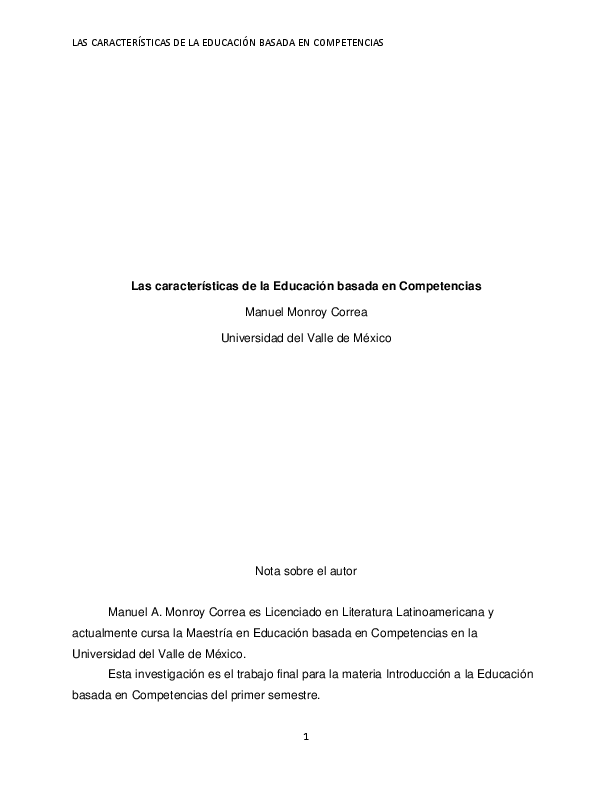 (PDF) Las características de la Educación basada en Competencias