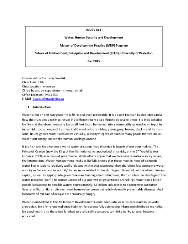 (PDF) Water, Human Security and Development