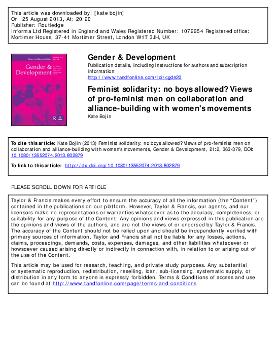 (PDF) Feminist Solidarity: No boys allowed? Views of pro-feminist men ...