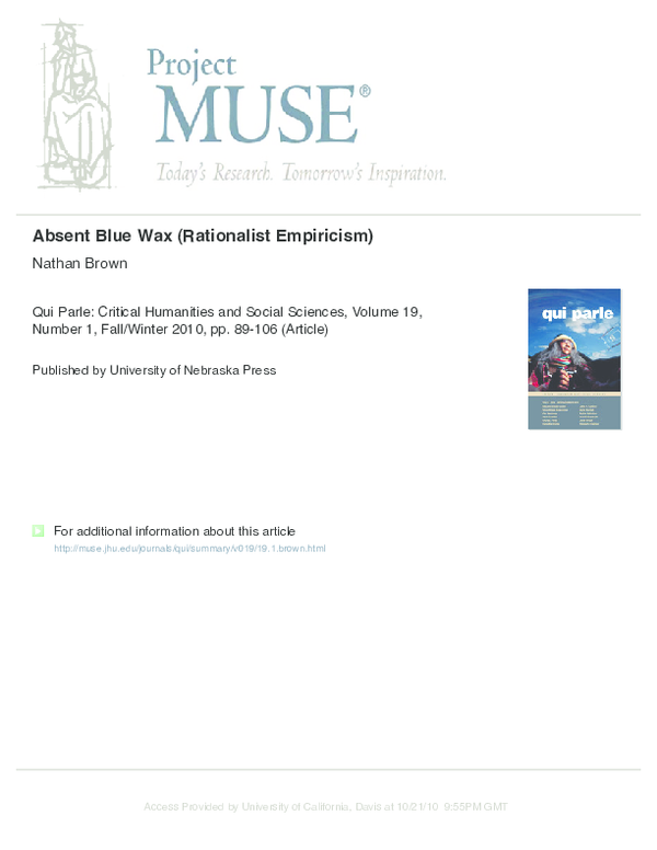 (PDF) Absent Blue Wax (Rationalist Empiricism)
