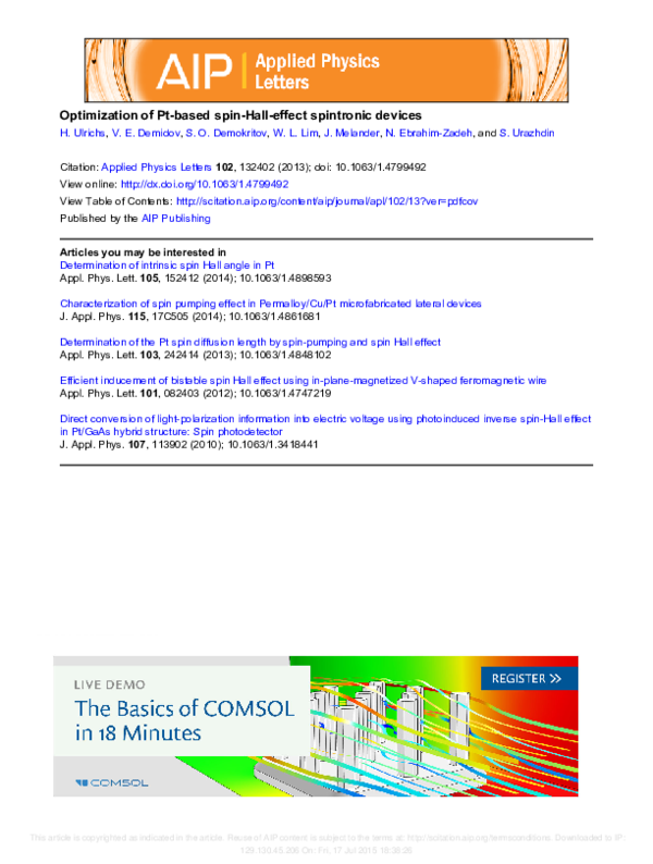 (PDF) Optimization of Pt-based spin-Hall-effect spintronic devices
