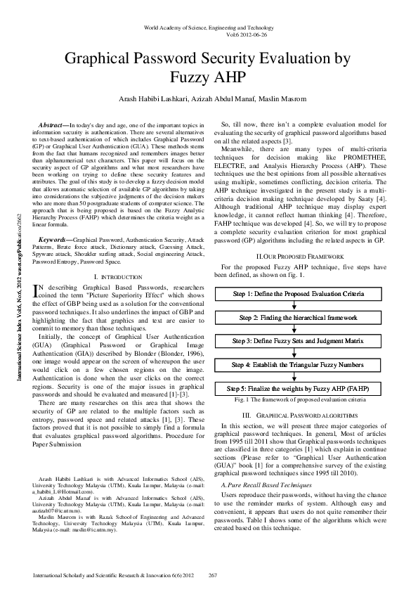 (PDF) Graphical Password Security Evaluation by Fuzzy AHP