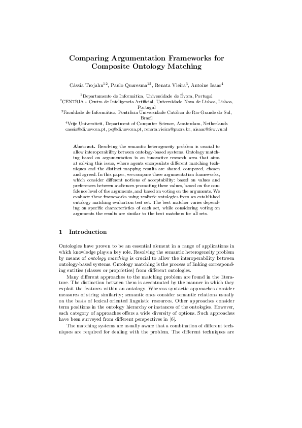 (PDF) Comparing argumentation frameworks for composite ontology matching