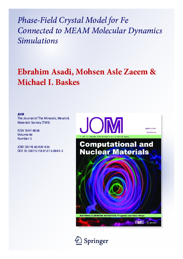 (PDF) Phase-Field Crystal Model for Fe Connected to MEAM Molecular ...