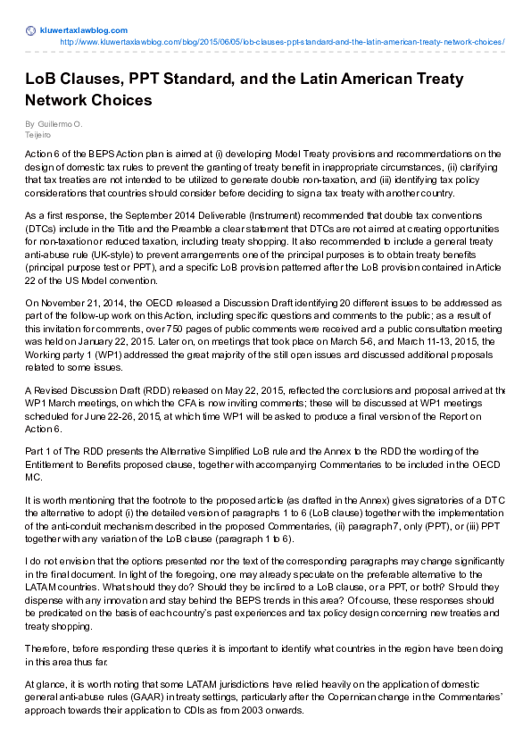 (PDF) LoB Clauses, PPT Standard, and the Latin American Treaty Network ...