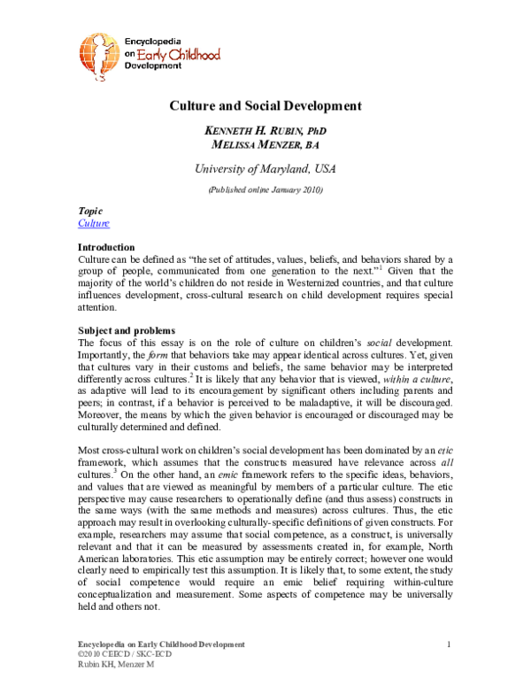 (PDF) Culture and Social Development