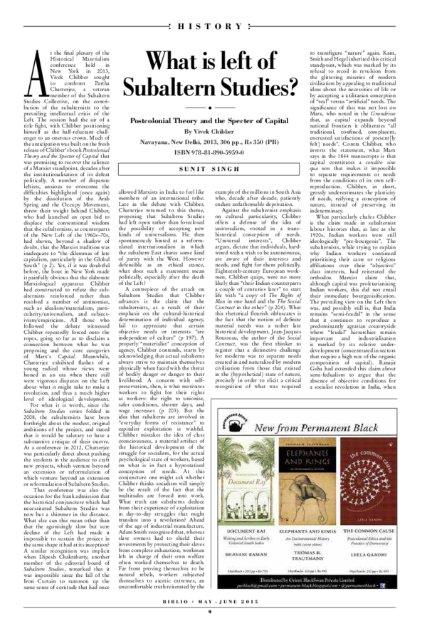 (PDF) What is Left of Subaltern Studies?