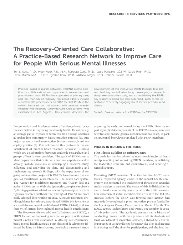 (PDF) The Recovery-Oriented Care Collaborative: A Practice-Based ...
