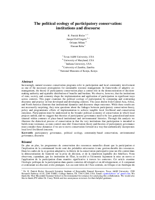 (PDF) R. Patrick Bixler, Jampel Dell'Angelo, Orleans Mfune and Hassan ...