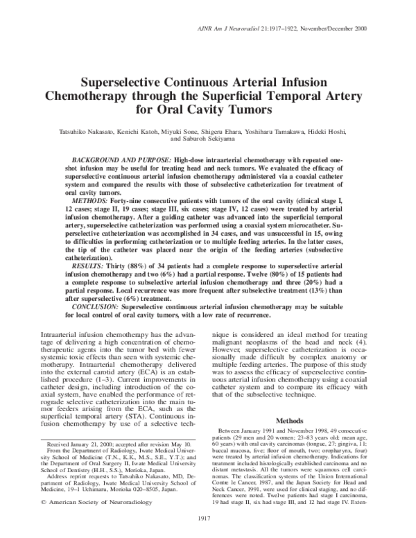 (PDF) Superselective Continuous Arterial Infusion Chemotherapy through the Superficial Temporal ...