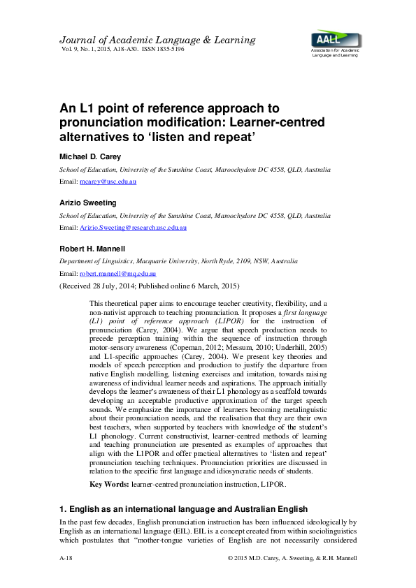 An L1 point of reference approach to pronunciation modification ...