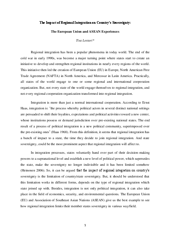 (PDF) The Impact of Regional Integration on Country’s Sovereignty: The ...