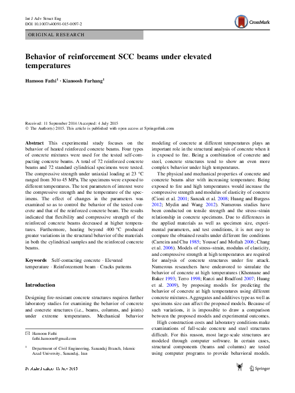 Behavior of reinforcement SCC beams under elevated temperatures