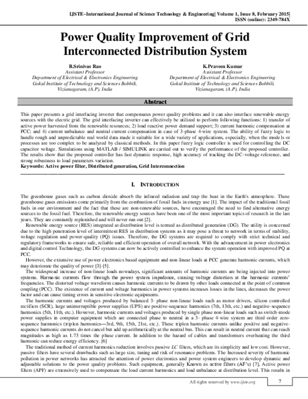 (PDF) Power Quality Improvement of Grid Interconnected Distribution System