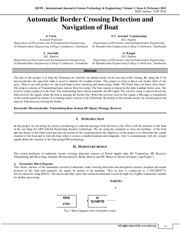 Pdf Automatic Border Crossing Detection And Navigation Of Boat