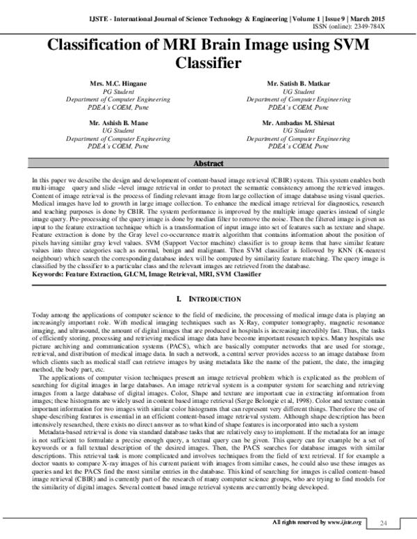 (PDF) Classification of MRI Brain Image using SVM Classifier
