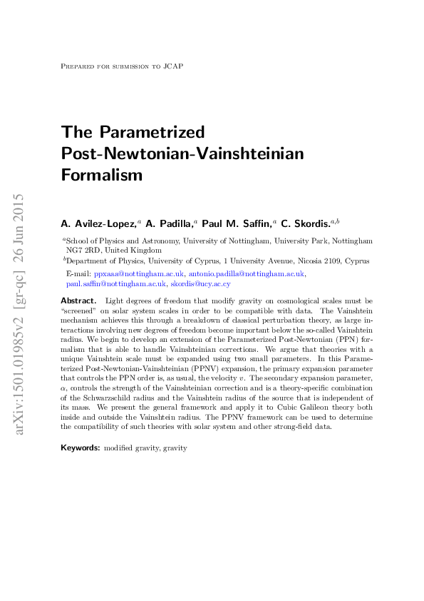 Pdf The Parametrized Post Newtonian Vainshteinian Formalism
