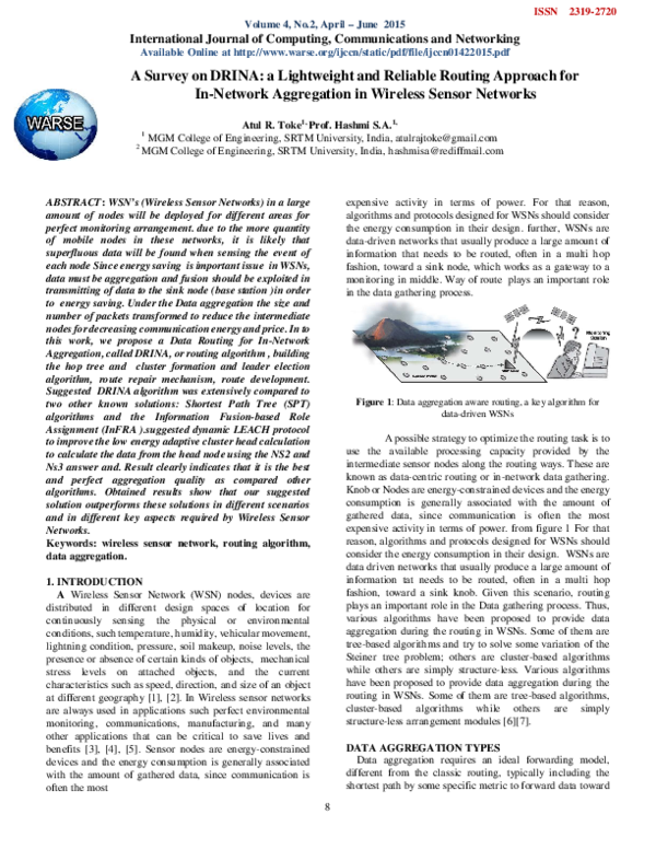 Pdf A Survey On Drina A Lightweight And Reliable Routing Approach For In Network Aggregation 8598
