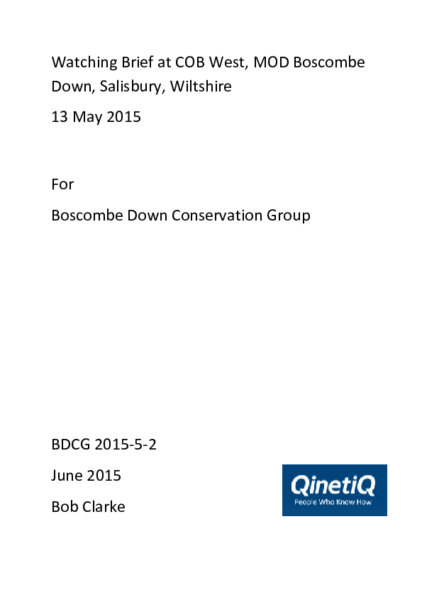 (PDF) Watching Brief at COB West, MOD Boscombe Down, Salisbury, Wiltshire 13 May 2015