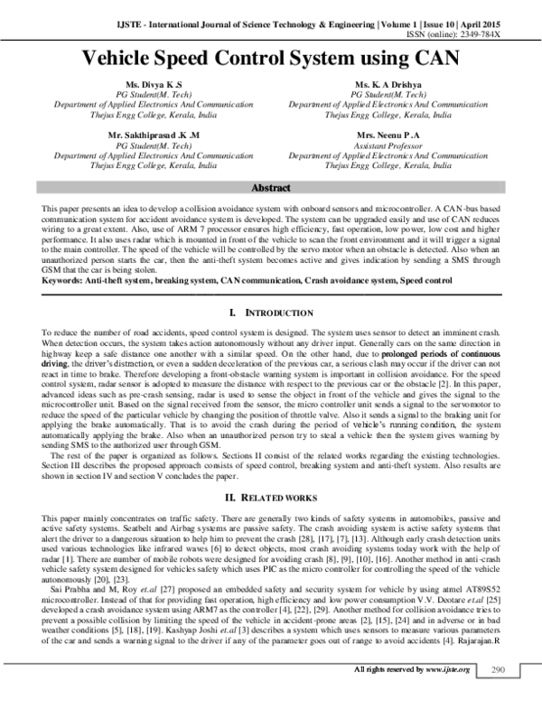(PDF) Vehicle Speed Control System using CAN