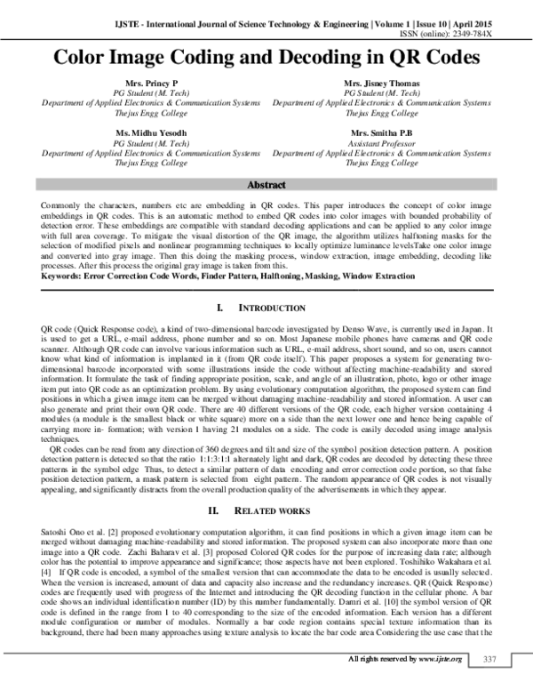 (PDF) Color Image Coding and Decoding in QR Codes