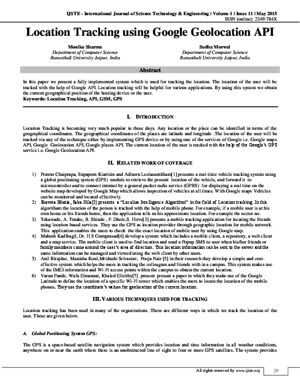 (PDF) Location tracking using Google Geolocation API