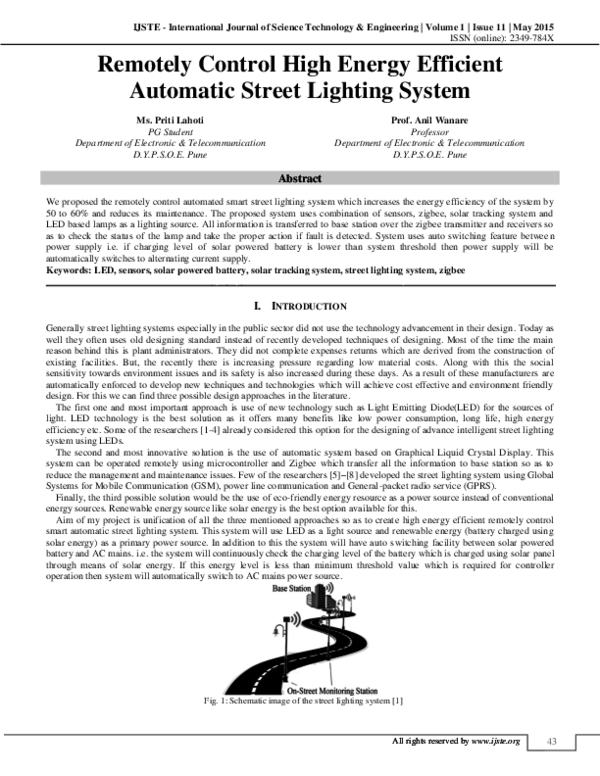 (PDF) Remotely Control High Energy Efficient Automatic Street Lighting System