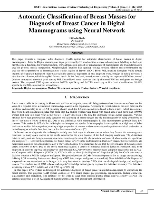 Pdf Automatic Classification Of Breast Masses For Diagnosis Of Breast