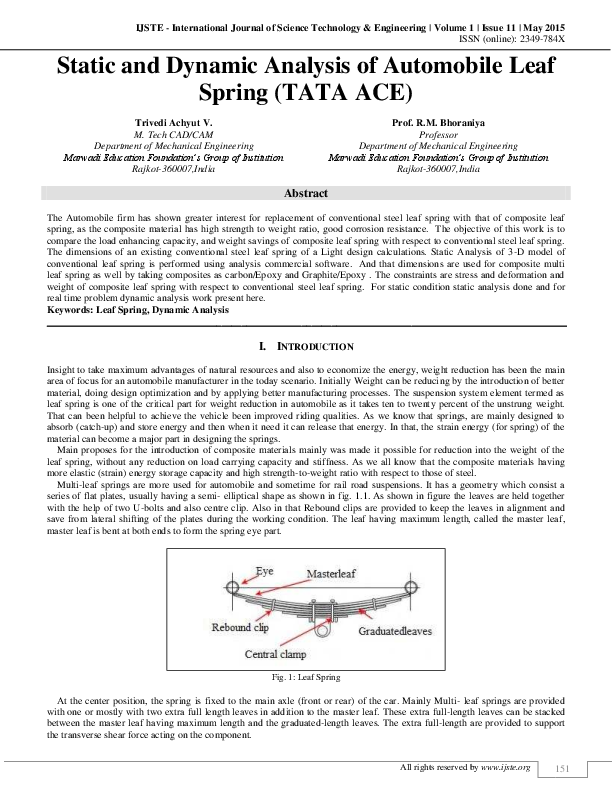 (PDF) Static and Dynamic Analysis of Leaf Spring (TATA ACE)